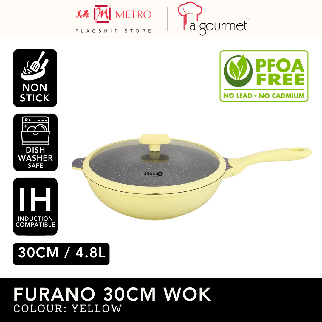 La Gourmet Shogun Furano Yellow 30cm 4.8L Marble IH Wok With Glass Lid LGSNFO379108 | Lazada ...