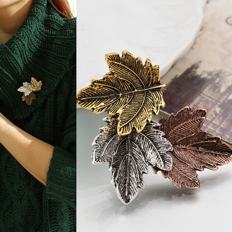 Women Vintage Maple Leaf Brooch Gold Silver Plated Brooches Pins Dance ...