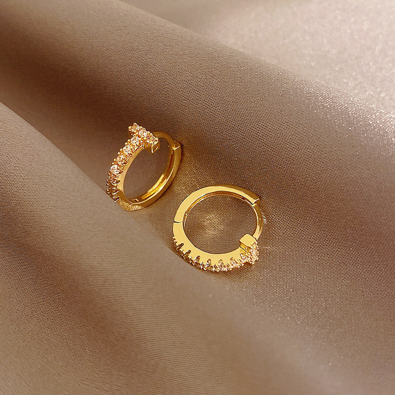 17KM 18K Gold Hypoallergenic Plated Zircon Hoop Earrings for Women Stud Earring Accessories ...