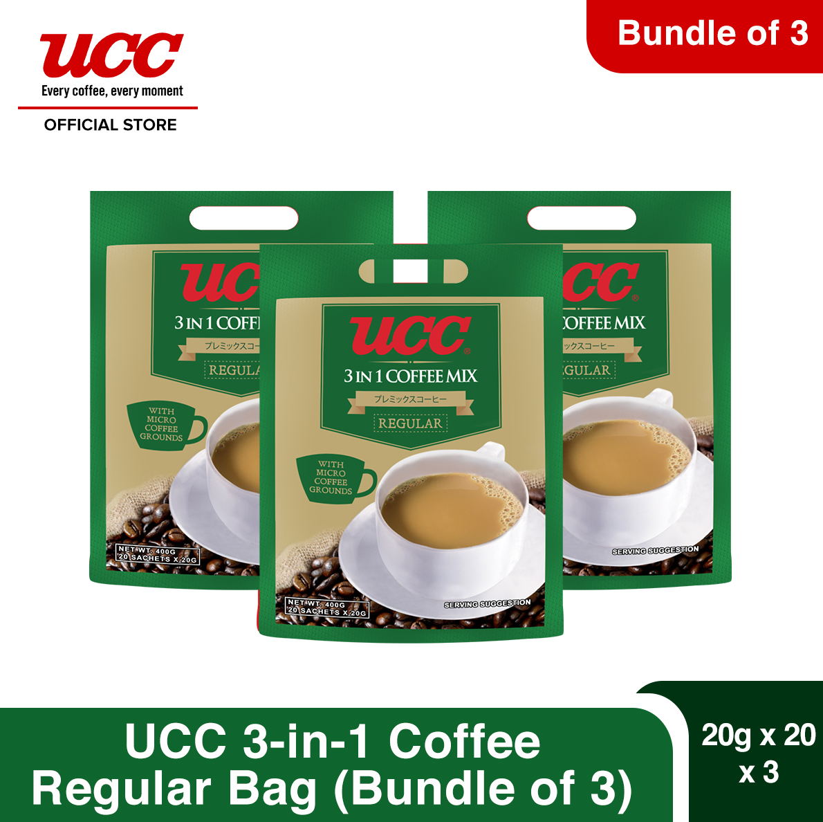 UCC 3-in-1 Coffee Regular Bag 20g x 20 (Bundle of 3) | Lazada PH
