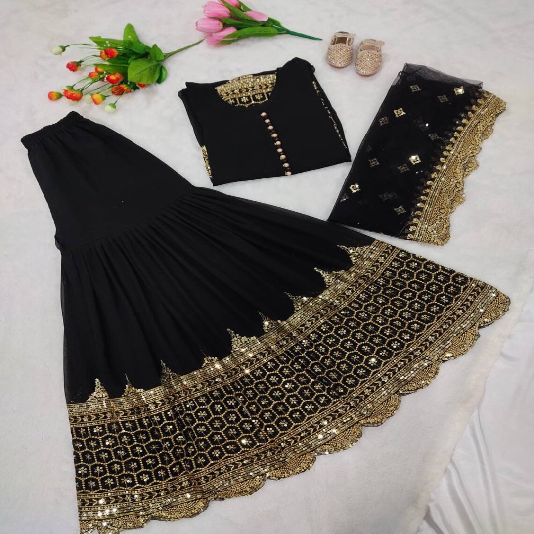 Eid Collection | Stitched Silk Sequence Embroidered Kurti With Garara ...