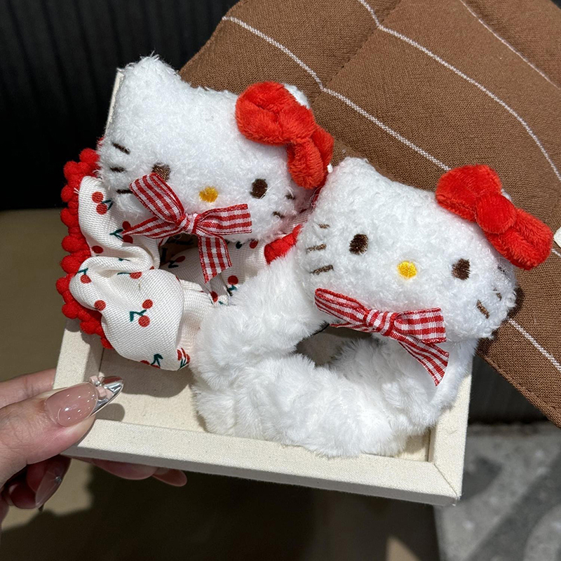 Hello Kitty Plush Scrunchie Sanrio KT Cat Elastic Hair Tie Hair Ring ...
