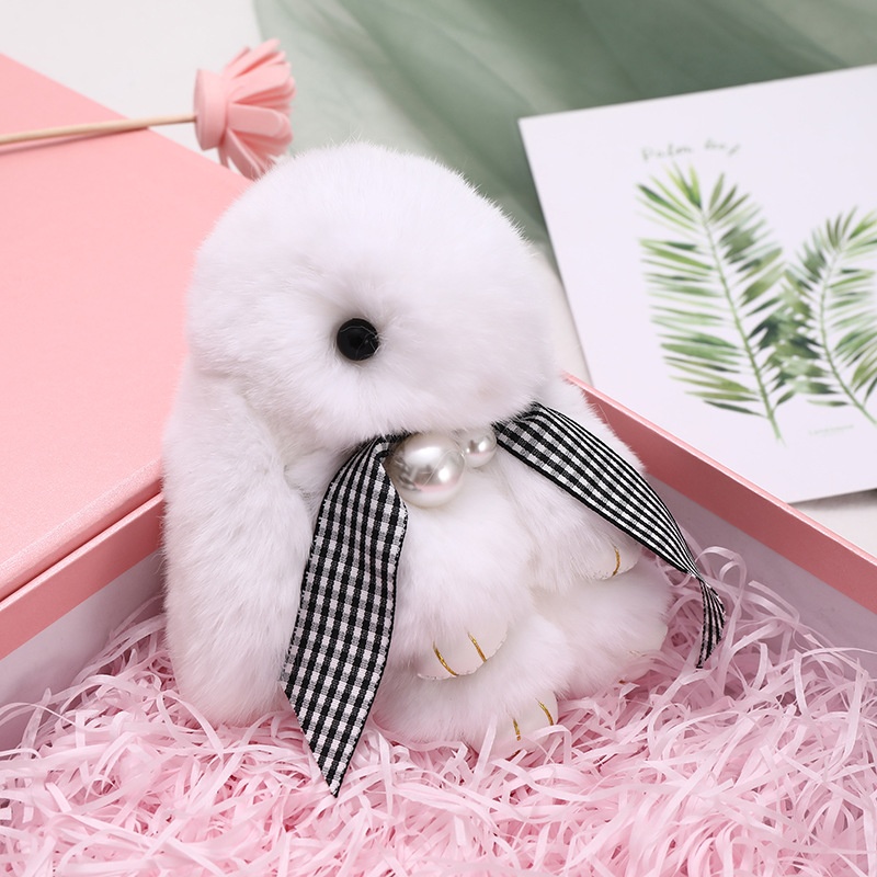 15CM Pluff bunny keychain real fur Key Chain For Women Bag car holder ...