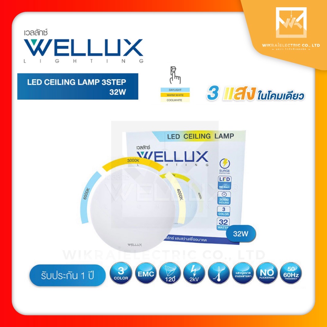 WELLUX โคมไฟเพดานติดลอย 3 แสง 32W LED CEILING LAMP 3 STEP มีให้เลือก 2 ...