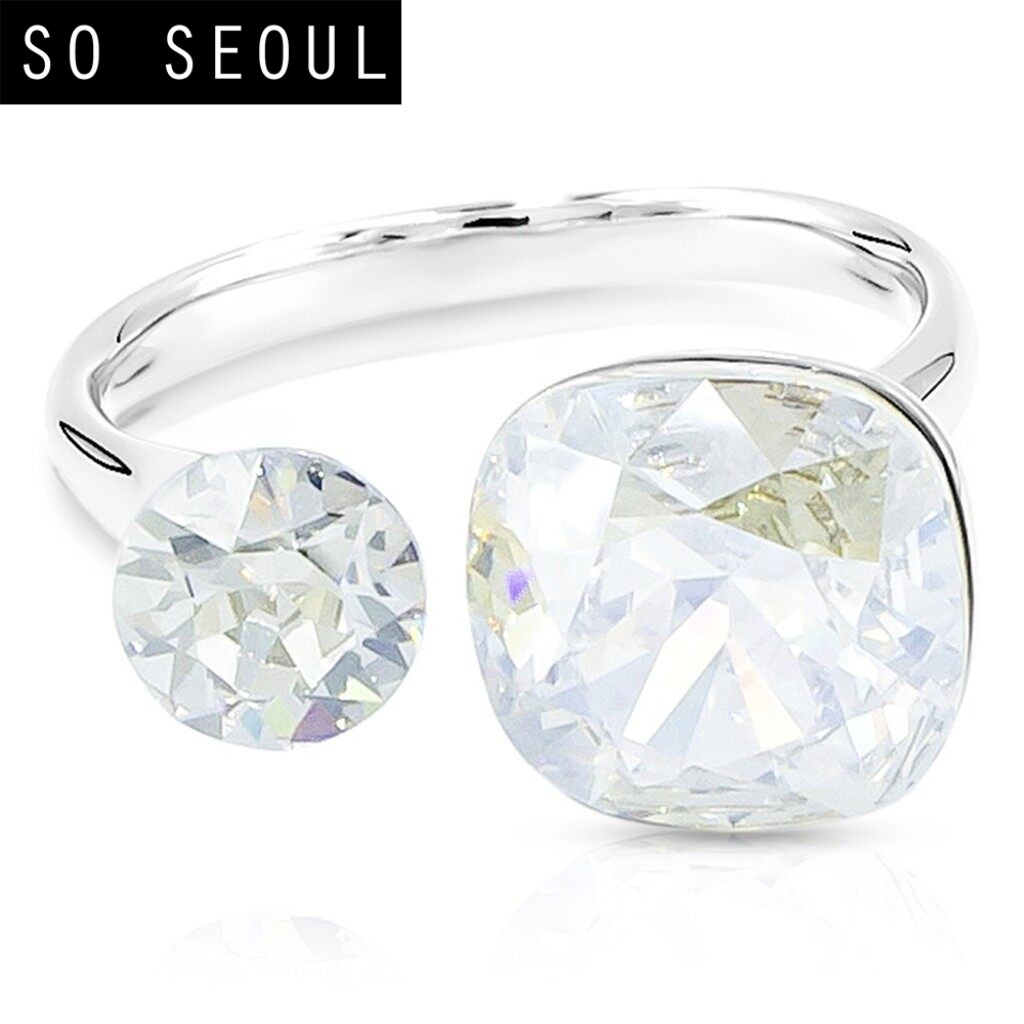 SO SEOUL Carina Cushion Square Moonlight or Light Sapphire Shimmer Swarovski® Crystal Adjustable ...