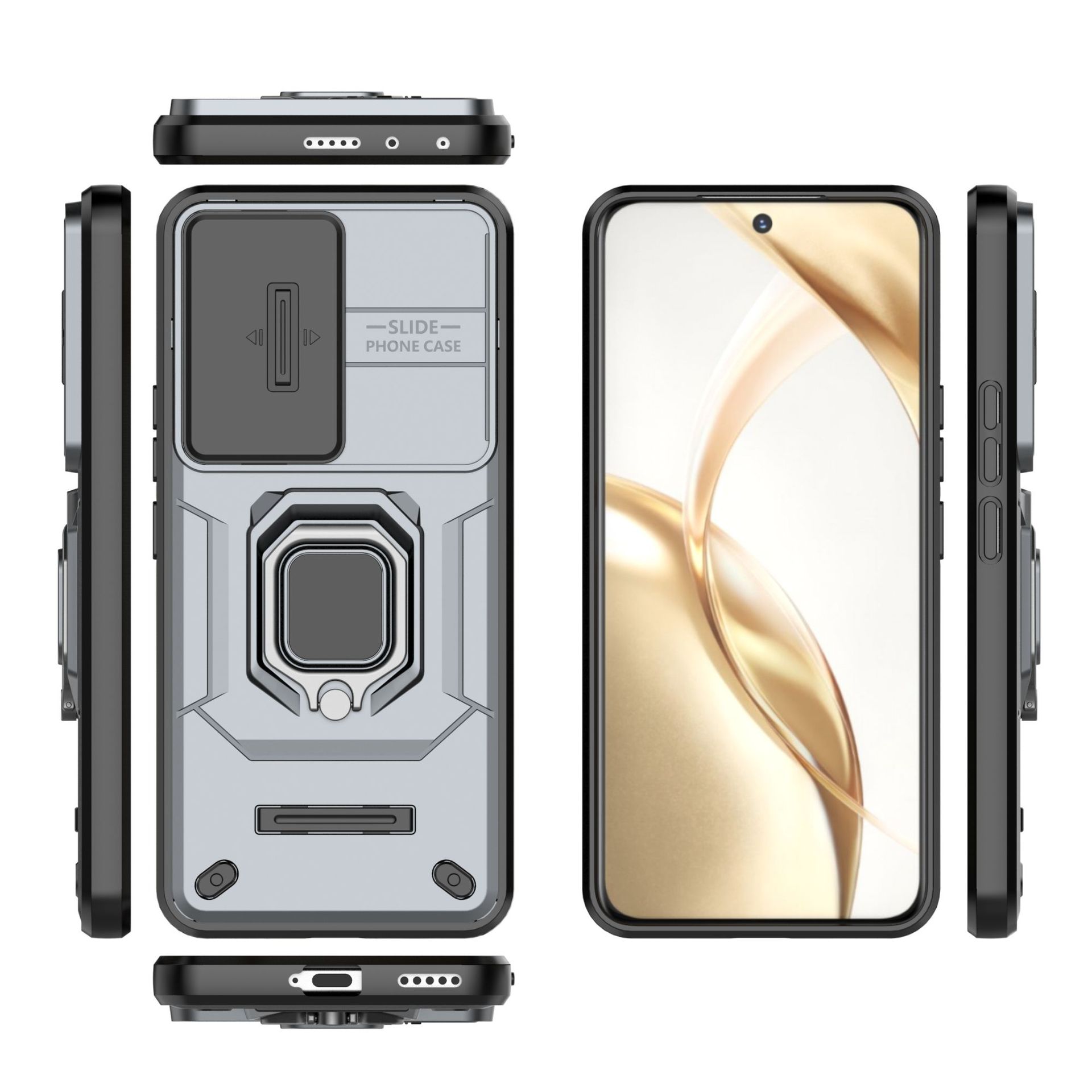 Honor 200 Case with Slide Camera Cover，Rotated Ring Kickstand Military ...