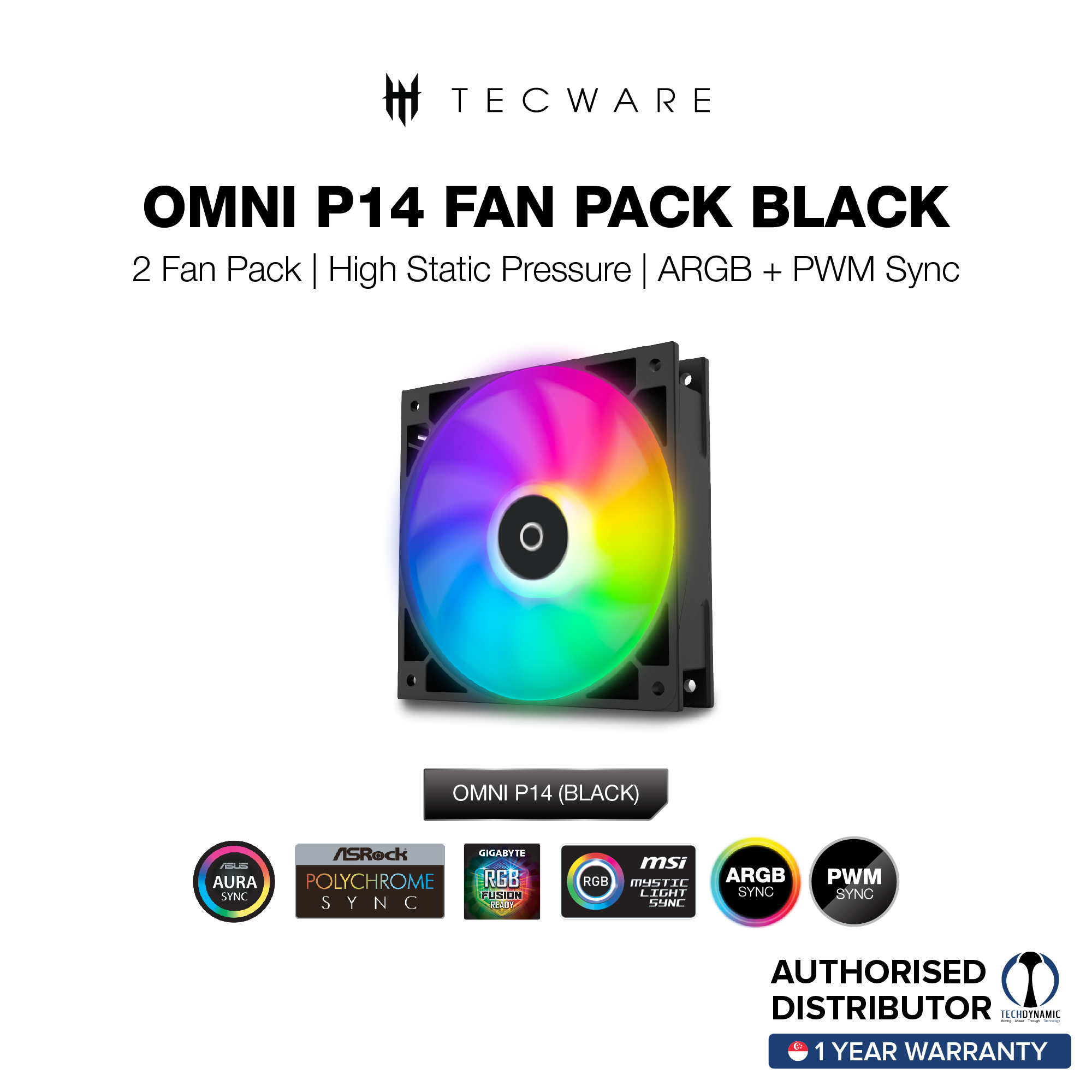 Tecware Omni P12 / P14 Fan Packs, 4pin PWM + 3pin ARGB, 1800 RPM, PWM ...