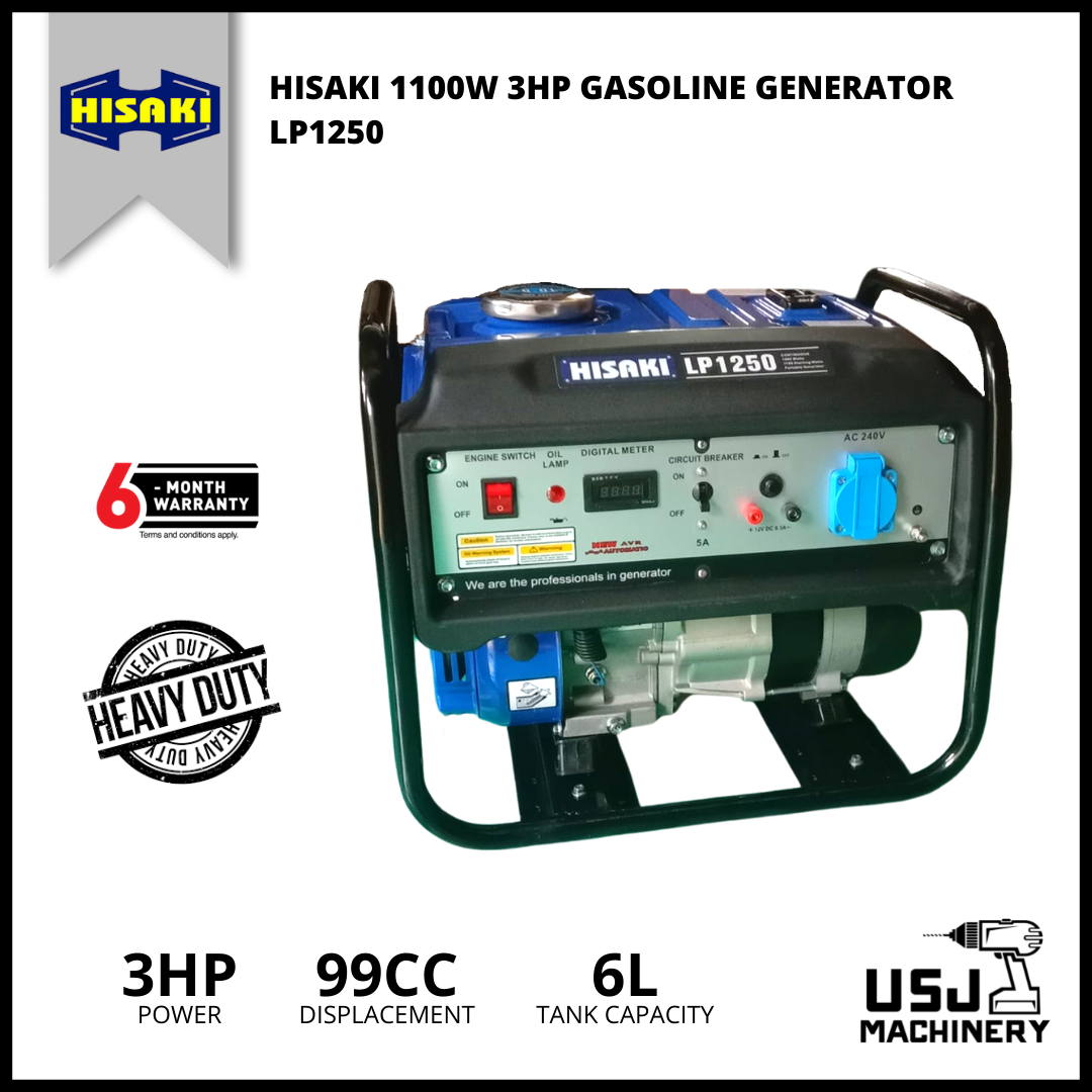 HISAKI 1100W 3HP Gasoline Generator LP1250 | 6 Months Warranty | Lazada