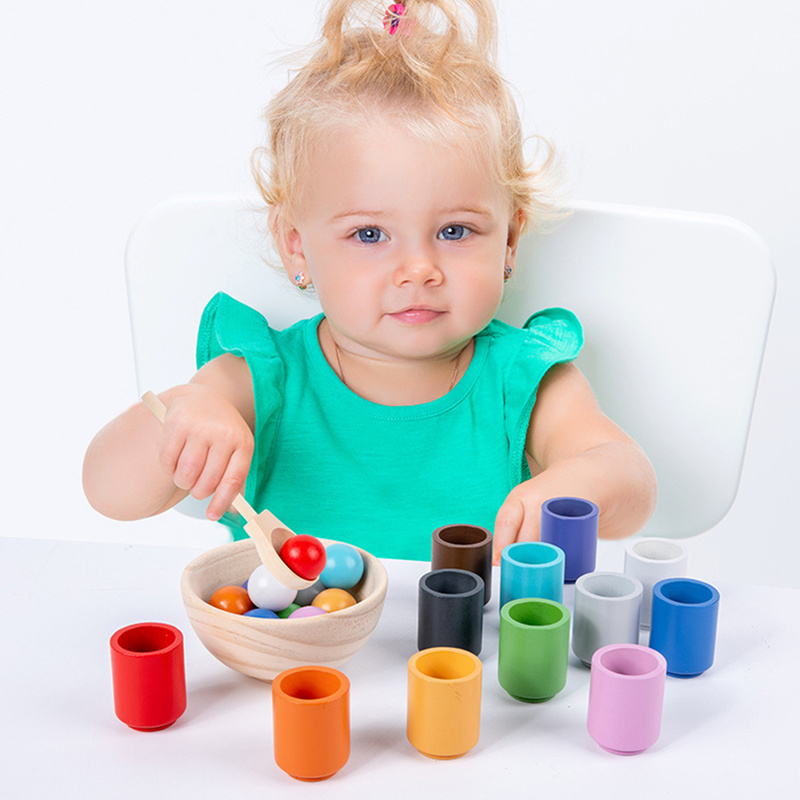 Balls in Cups Montessori Toy Wooden Sorter Game with Color Recognition ...