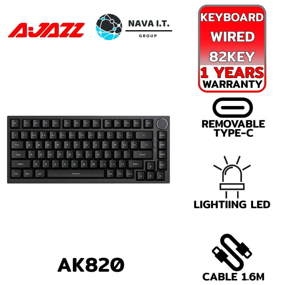 AJAZZ AK820 BLACK RED SWITCH WHITE BACKLIT MINIMAL 82KEY WIRED ...