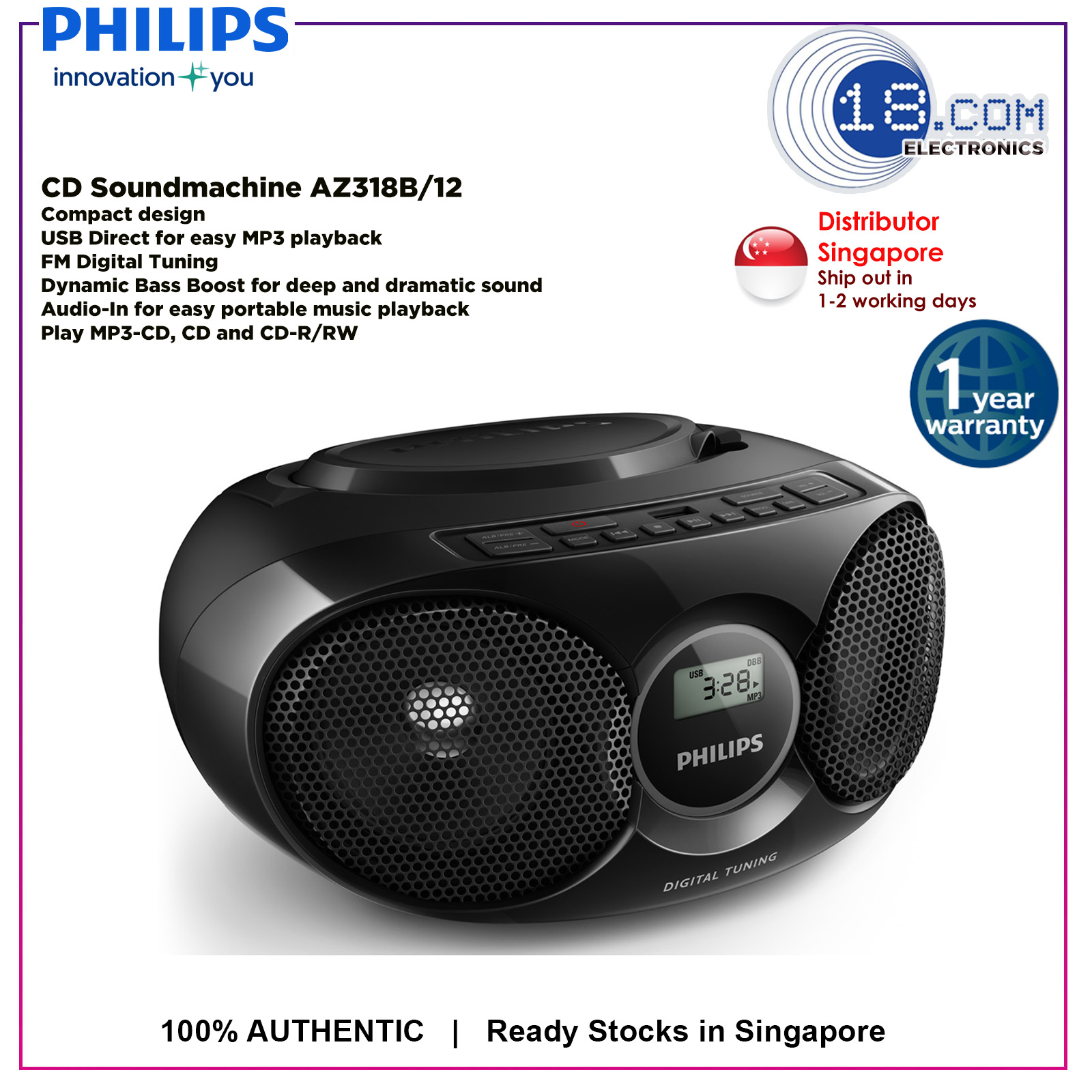 Philips AZ318 Radio | CD Player | USB port | Lazada Singapore