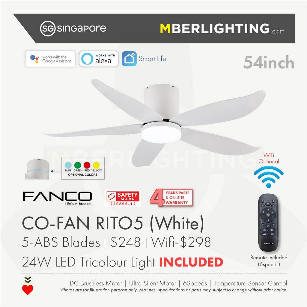 [For Low Ceiling] FANCO Rito 5 / Rito 3 Wifi Ceiling Fan with Light ...