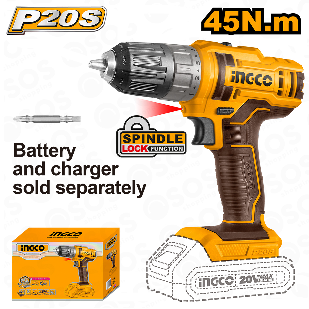 Ingco Brushless Motor Lithium-Ion Cordless Drill 20V P20S CDLI200515 ...
