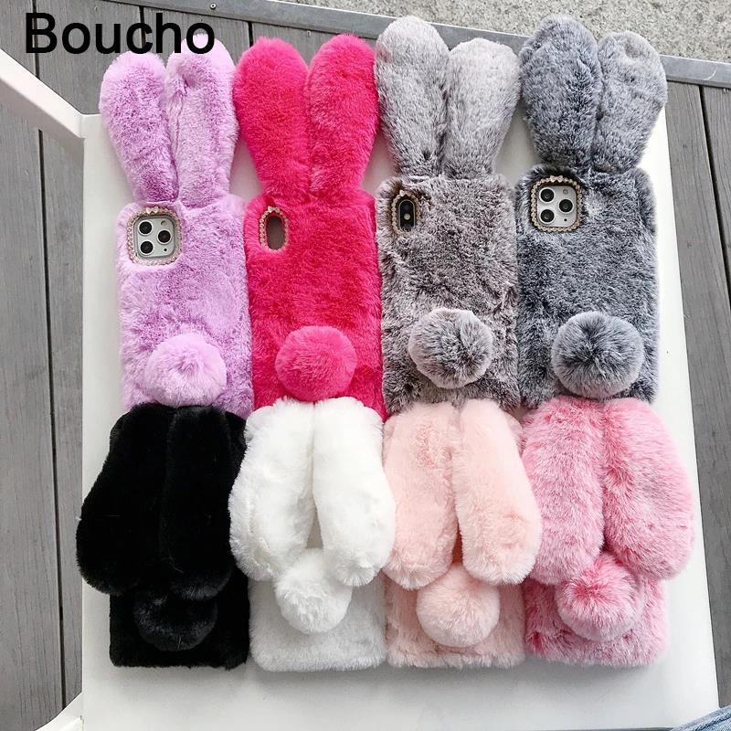 NEW Boucho Cute Rabbit Hairy Warm Fur case for iPhone 14 12 13 Pro Max ...