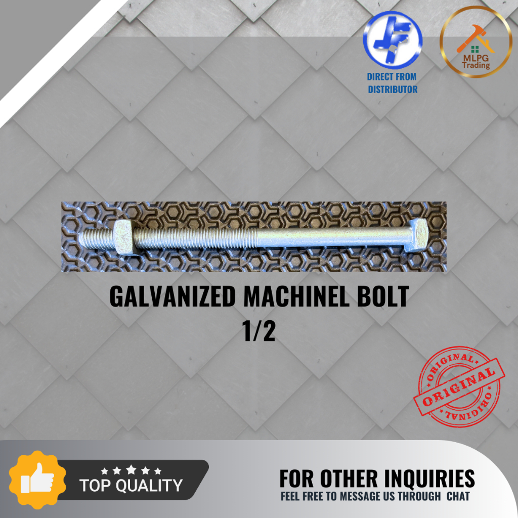 Galvanized Machine Bolt w/ Nut (Perno) | 5/8", 1/2", 3/8" | Lazada PH