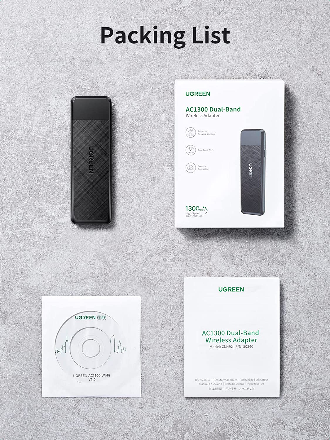 UGREEN รุ่น 50340 USB Wifi Dongle AC1300 High GainHigh Speed USB Wifi ...