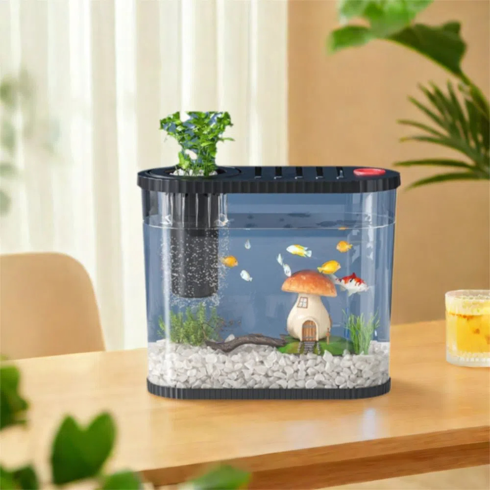 Decorative Shatterproof Tabletop Fish Bowl Transparent with Filter ...