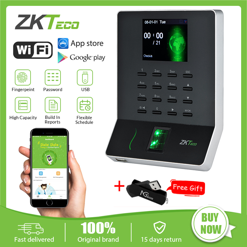 ZKTeco Fingerprint Attendance Machine Biometrics Punch Card Machine Digital with WiFi APP ...