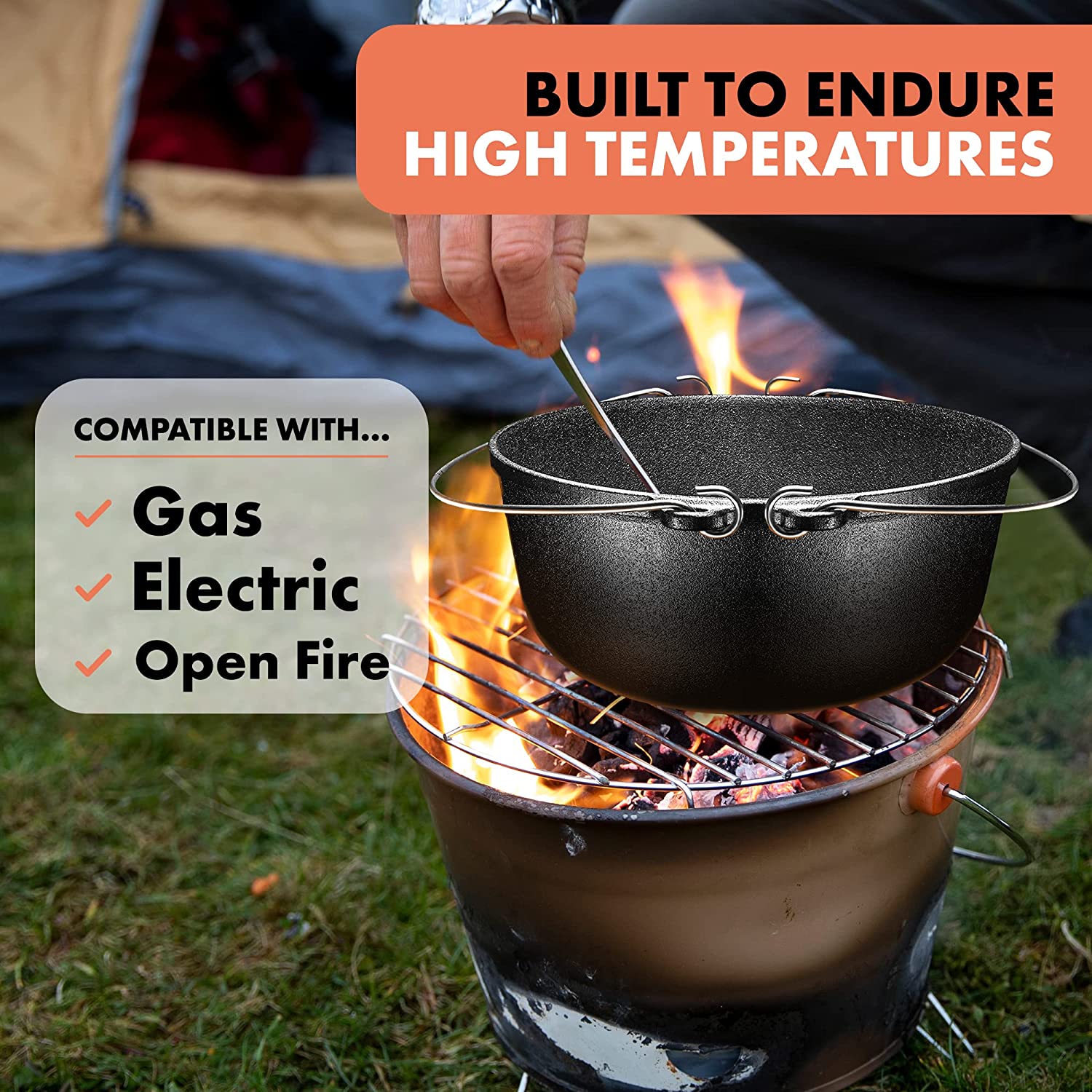 Pre-Seasoned All in 1 Cast Iron Camping Cookware Set - Stock Pot ...