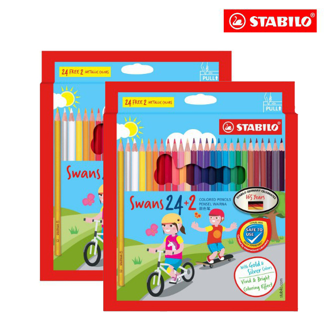STABILO Swans [Twin Pack] Colored Pencils Hexagonal Shape Safe to Use ...