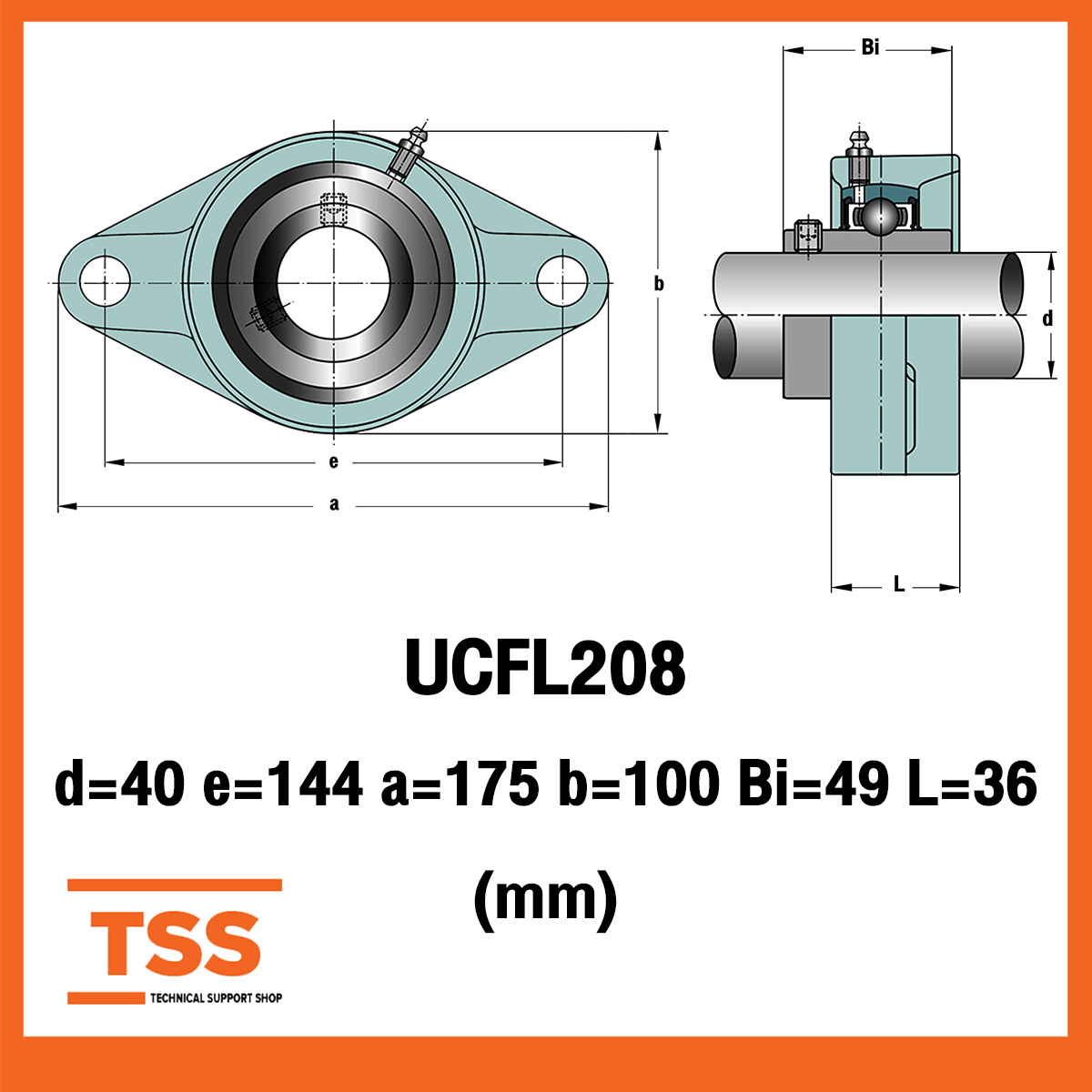 UCFL208 ตลับลูกปืนตุ๊กตา BEARING UNITS UCFL 208 ( สำหรับเพลาขนาด 40 มิล ) UC208 + FL208 จำนวน 1 ...