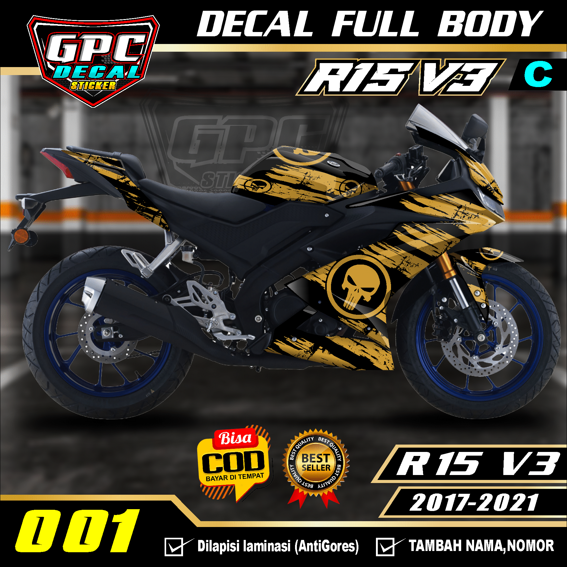 DECAL FULL BODY Stiker Striping Variasi YAMAHA R15 V3 2017-2021-Desain ...