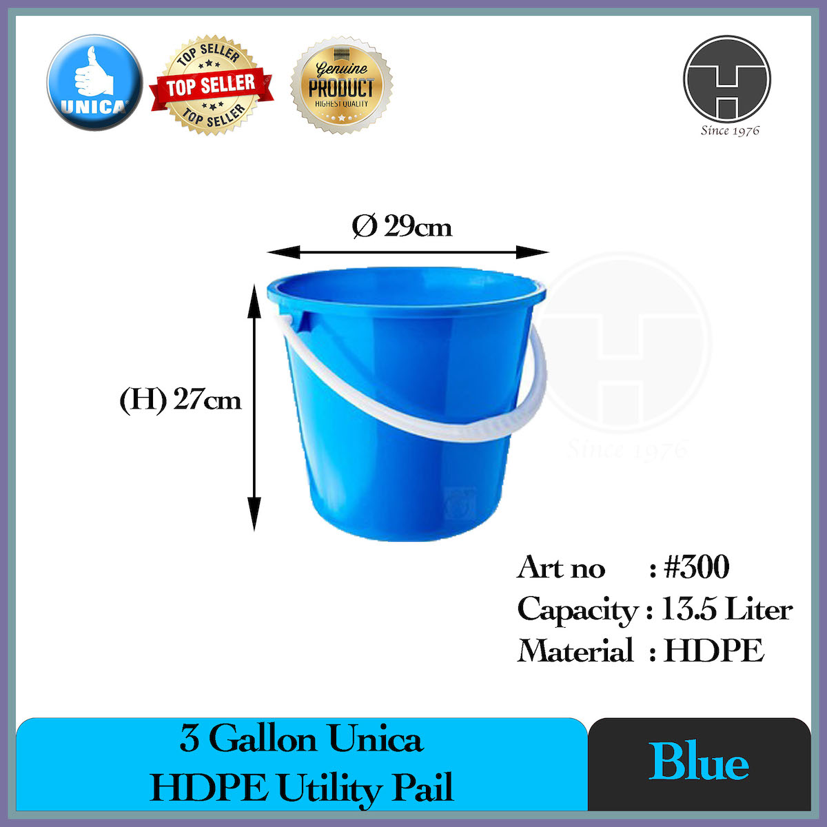 [TeoHin] Unica HDPE Heavy Duty Pail, 0.5 , 1 , 1.5, 2, 3, 4, 5 gallon ...
