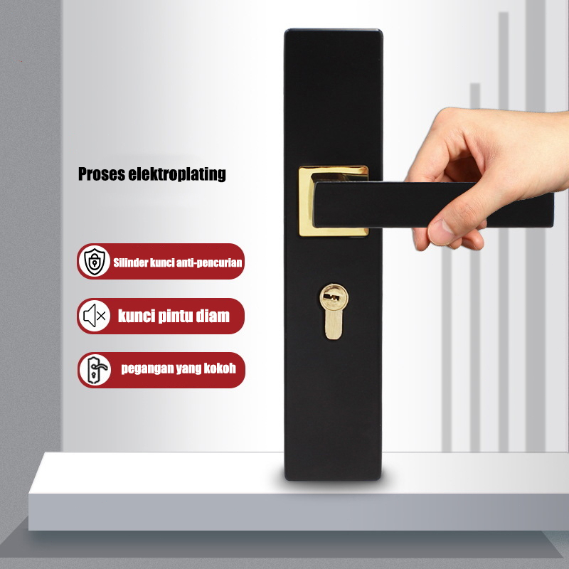 Gagang Pintu Kantor Rumah Door lock/Gagang Pintu Gaya Eropa Hitam Full ...