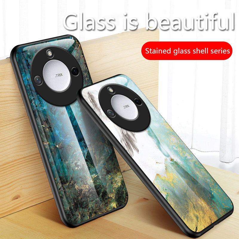 Biruiqu For Honor X9C Smart Shockproof Fashion Marble Tempered Glass ...