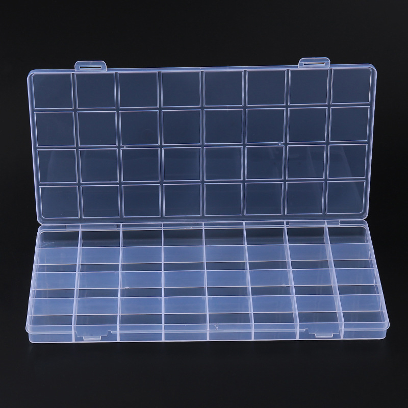 32 Grid Compartment Plastic Transparent Storage Box Jewelry Earring ...