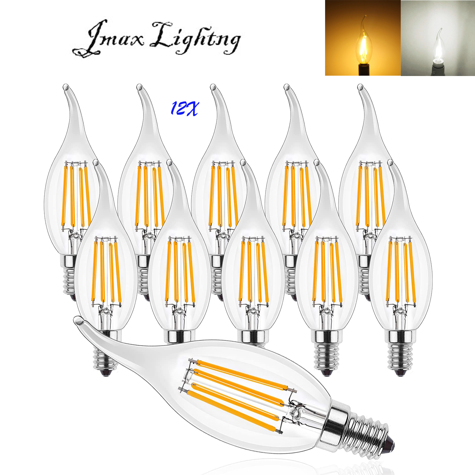 Jmax 12Pcs/lot E14 Retro LED Bulb Lamp 220V Light Bulb C35 Glass Candle ...