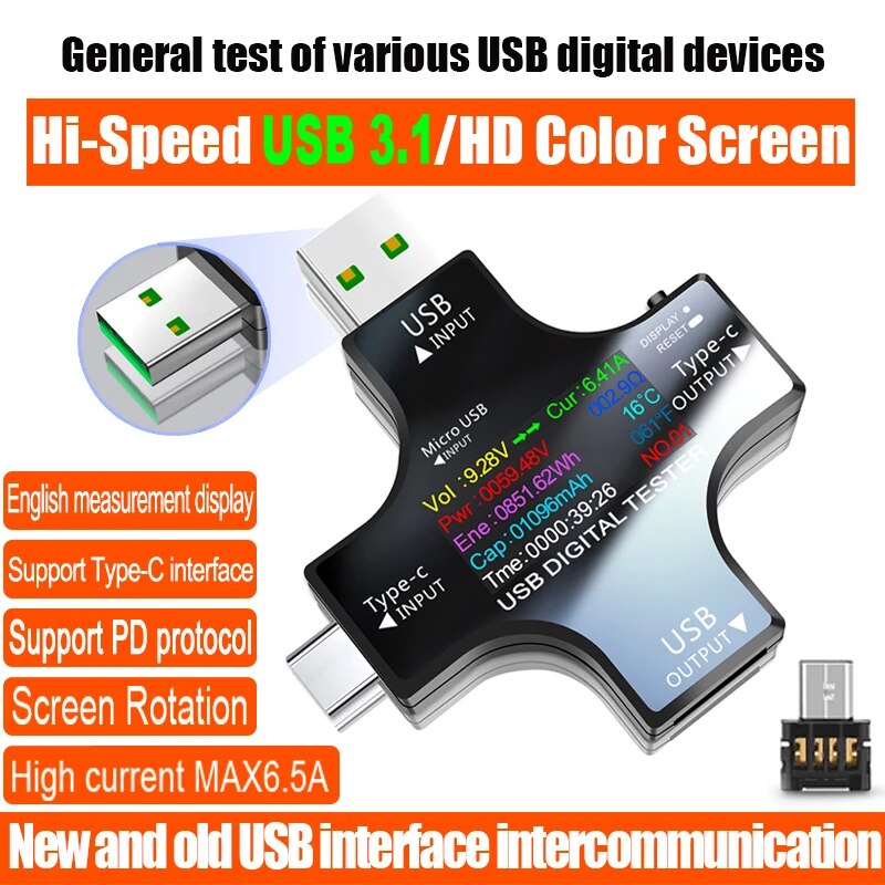 Usb Tester Dc Type-C Pd Digital Voltmeter Amper Voltage Current Ammeter ...