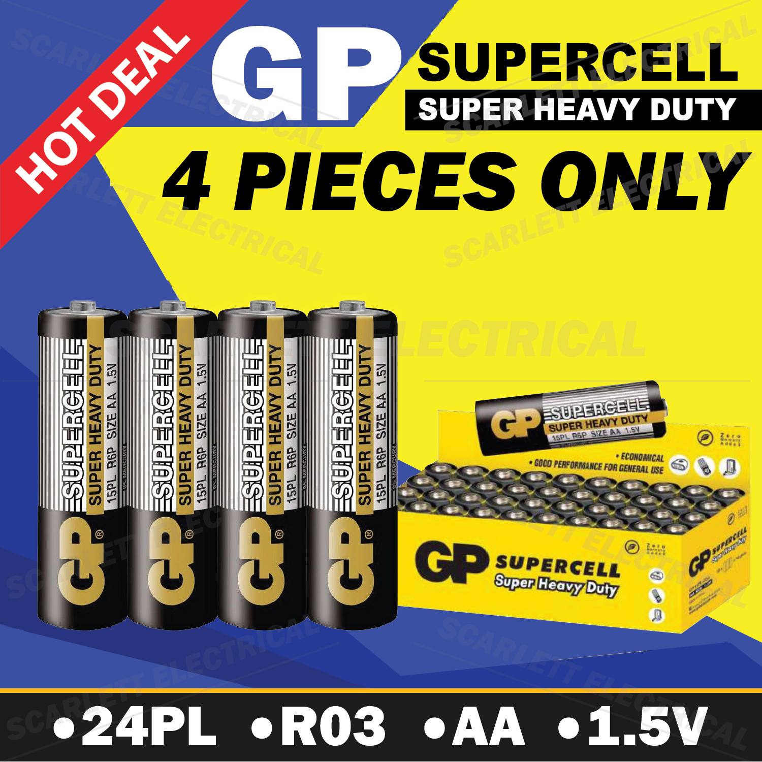 GP SUPERCELL Super Heavy Duty AA 1.5V Battery Batteries 4 Pieces ONLY ...