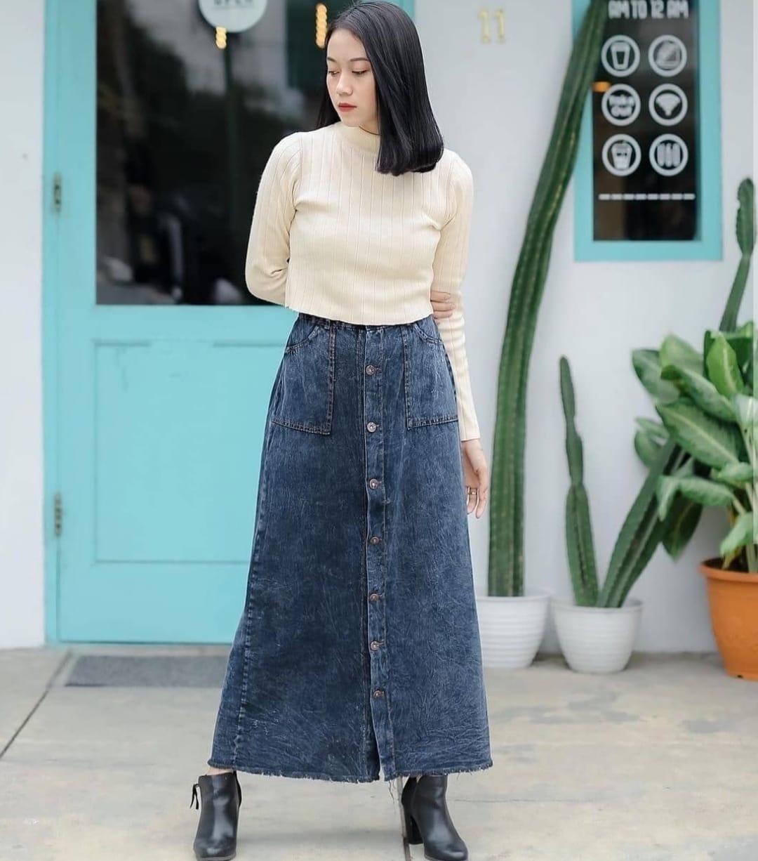 ROK SPAN JEANS PANJANG MAXI SKIRT BUTTON - ROK JEANS KANCING - Rok Span ...