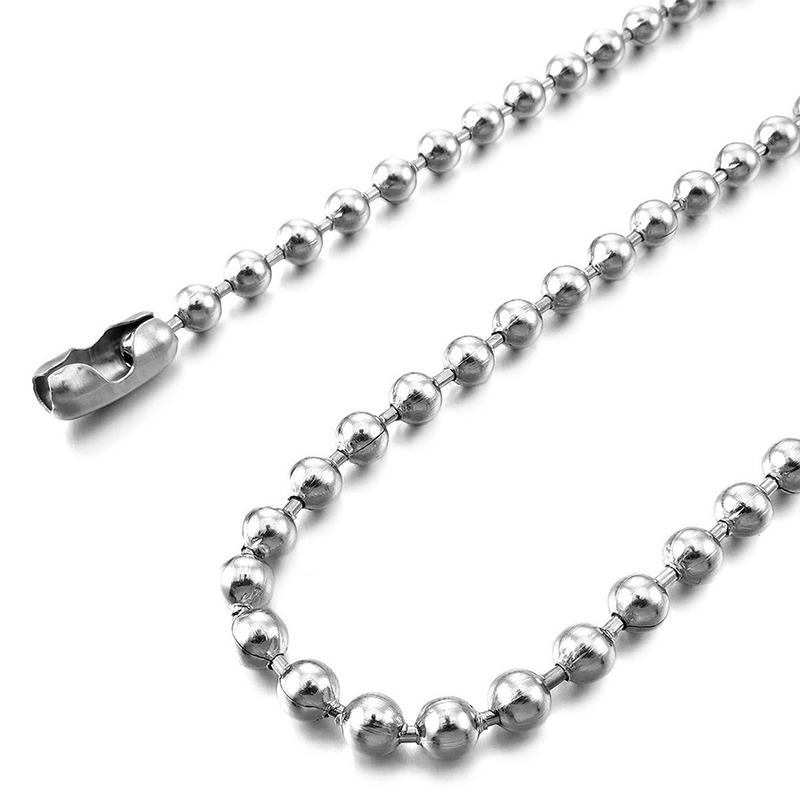 1.5mm Big Stainless Steel Bead Pearl Necklace Chain Link Men's Silver ...
