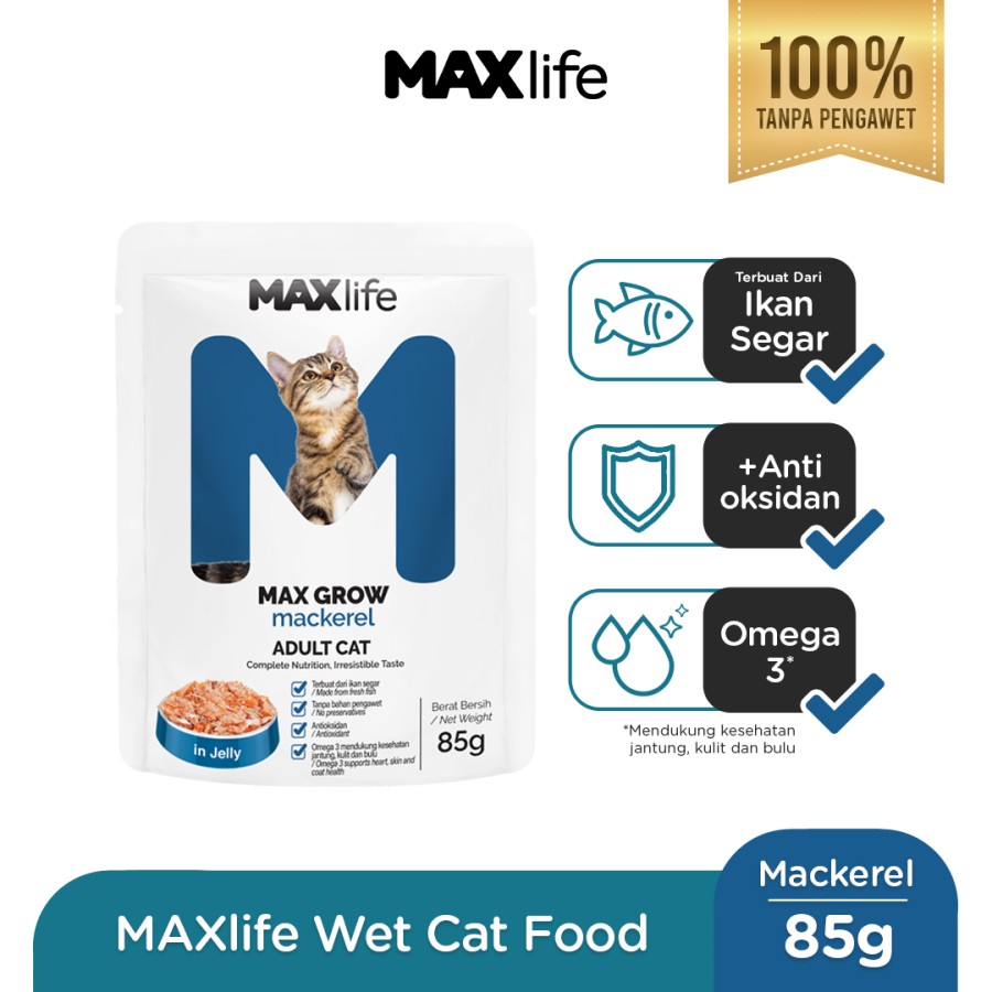 MAXLIFE ADULT CAT POUCH 85G MAKANAN BASAH KUCING MAXLIFE MACKEREL ...