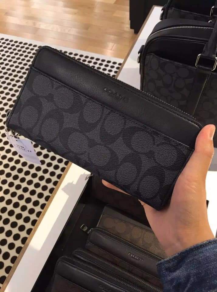 Coach Men's Accordion Signature PVC Wallet F75000 - Charcoal Black ...