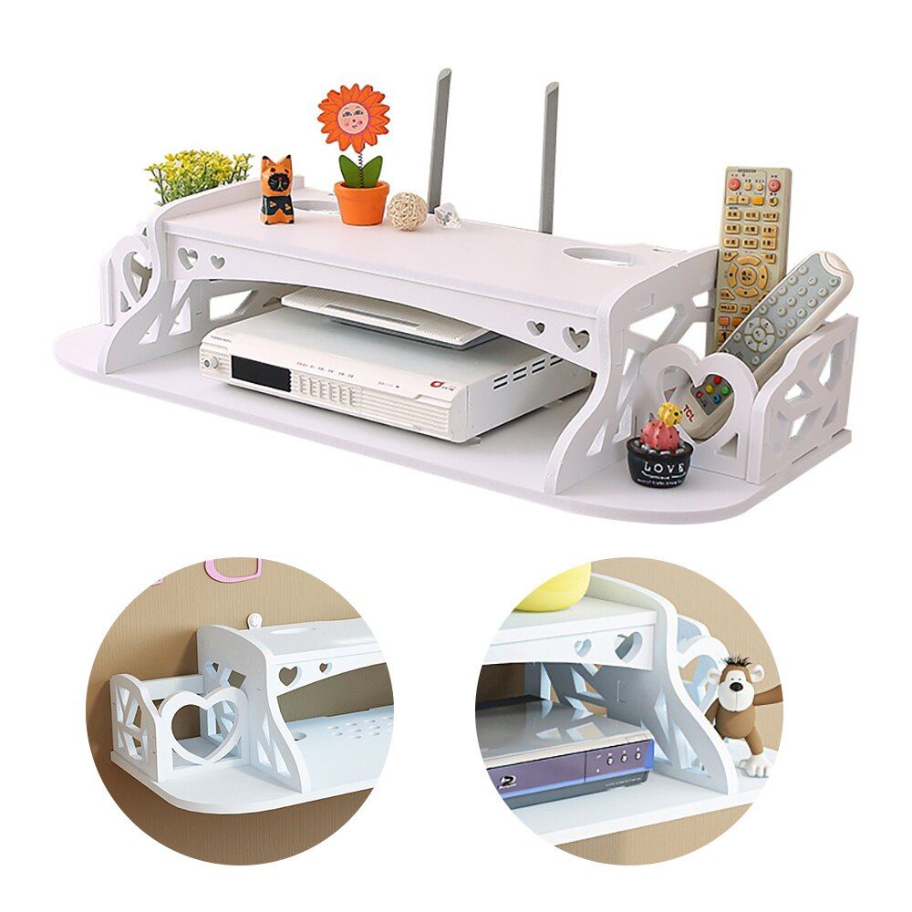 Wooden DVD Player Rack TV Box Router Rack Wall Mount 2 Tier Shelf ...
