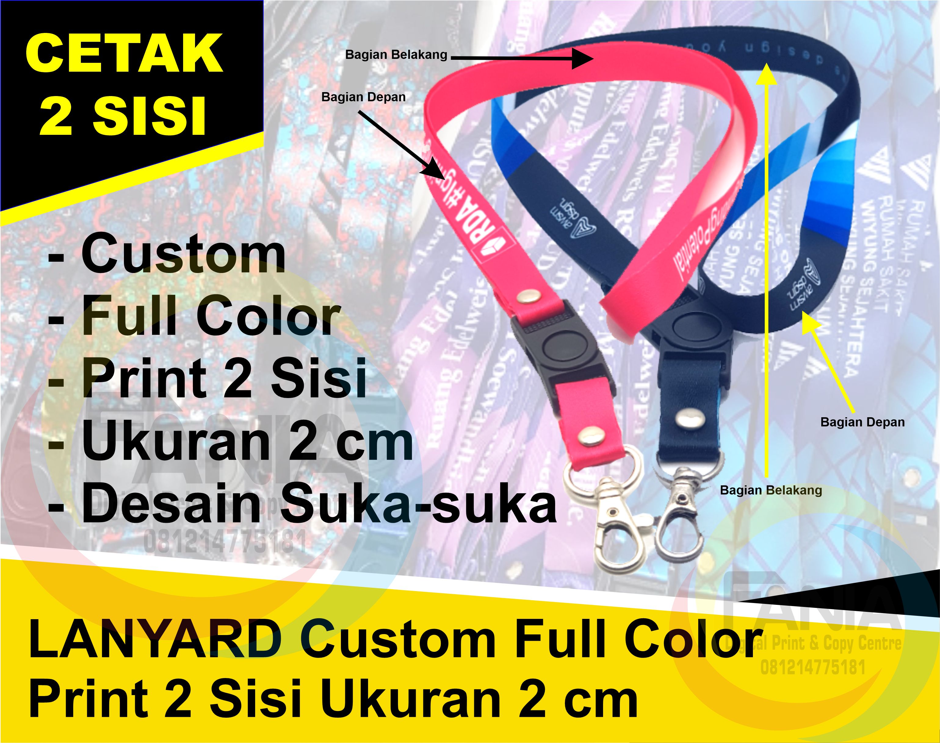 lanyard print sublim full color desain custom tali id card cetak ful ...