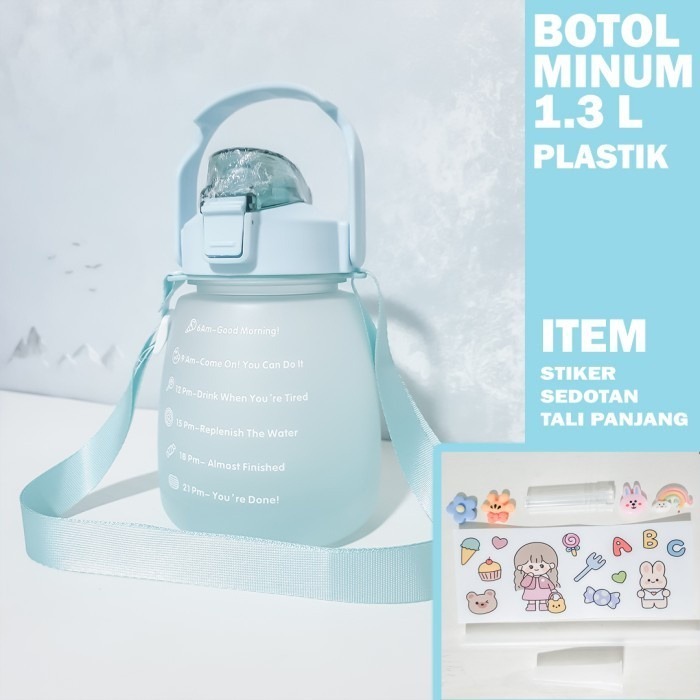 PROMO!! Botol Minum Viral aesthetic 1,3 Liter Plus Tali dan Stiker 2D ...