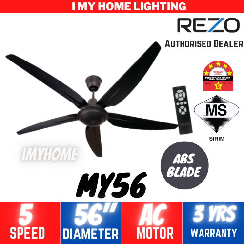 REZO VENTUS MY56 56" 5 blade ceiling fan with remote Black kipas murah ...