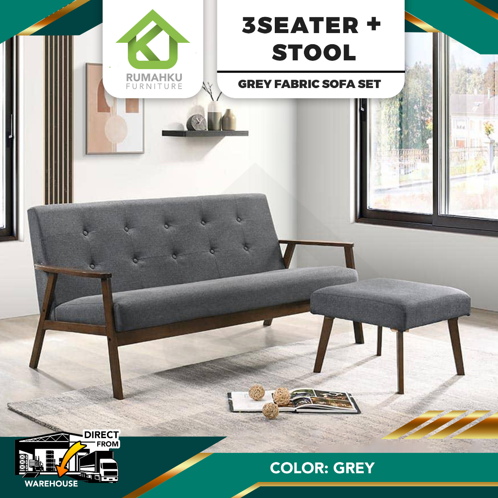 Solid Wood Sofa 1 Seater / 2 Seater / 3 Seater + Free Coffee Table ...