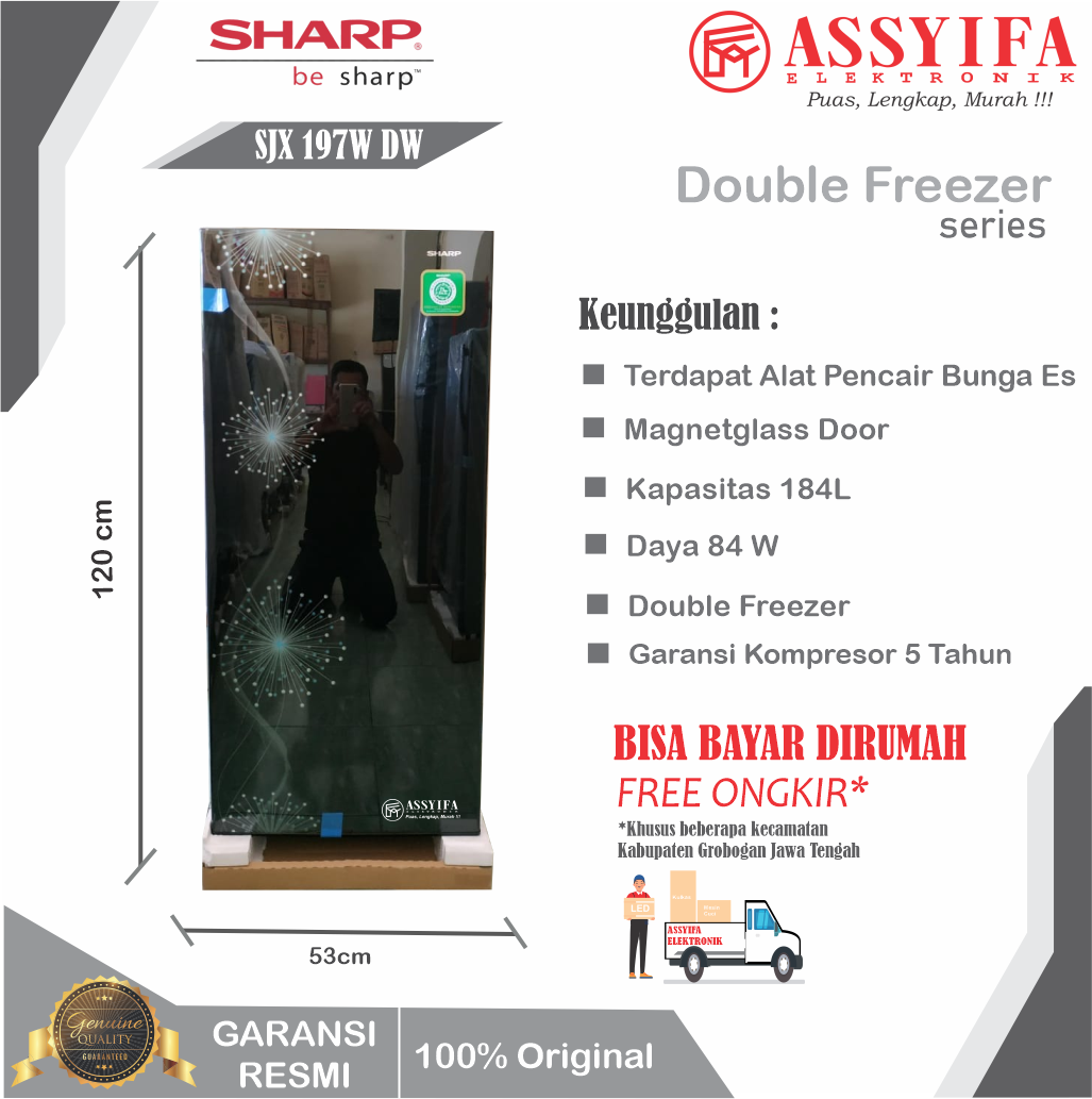 KULKAS SHARP 1 PINTU SJX 197 W DW DOUBLE FREEZER BARU GARANSI RESMI ...