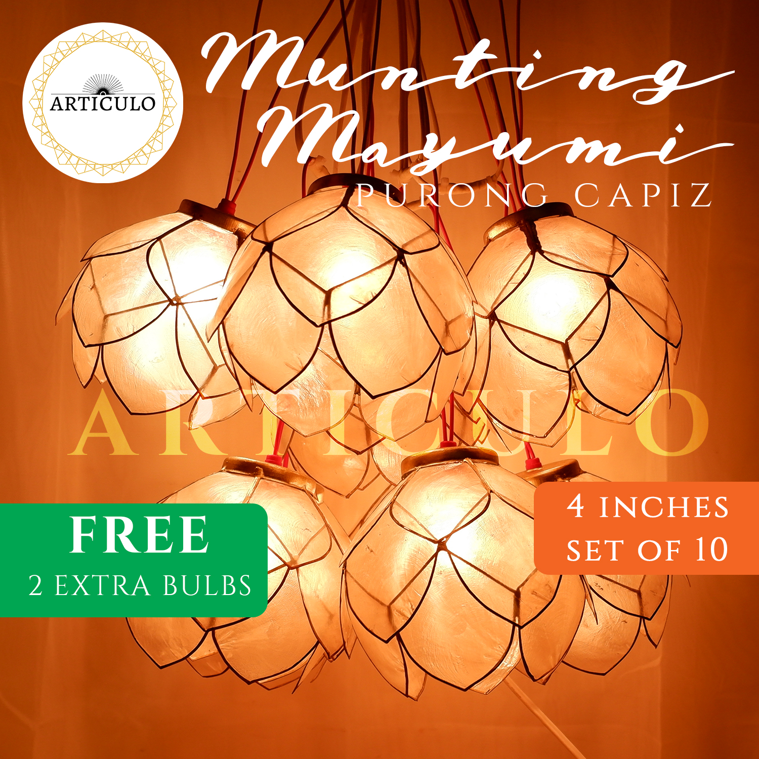 ARTICULO - capiz lantern 4 Inch MUNTING MAYUMI set of 10 ( capiz flower ...