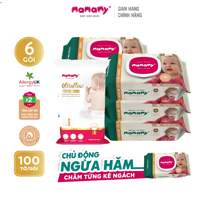 Khăn giấy ướt Mamamy có nắp hộp 100 tờ, 80 tờ không mùi - MixASale