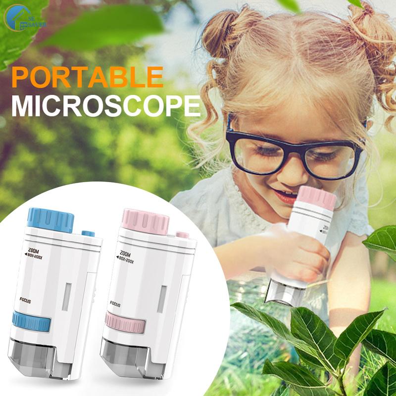 60-200x Electric Mini Pocket Microscope with LED Light Children ...