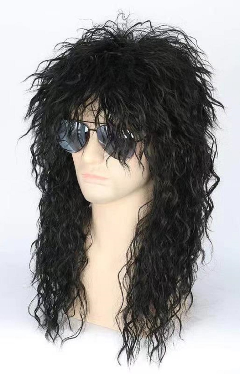 Men Women Rock Wig 70s 80s Rock Punk Wig Long Curly Hair Wigs For ...