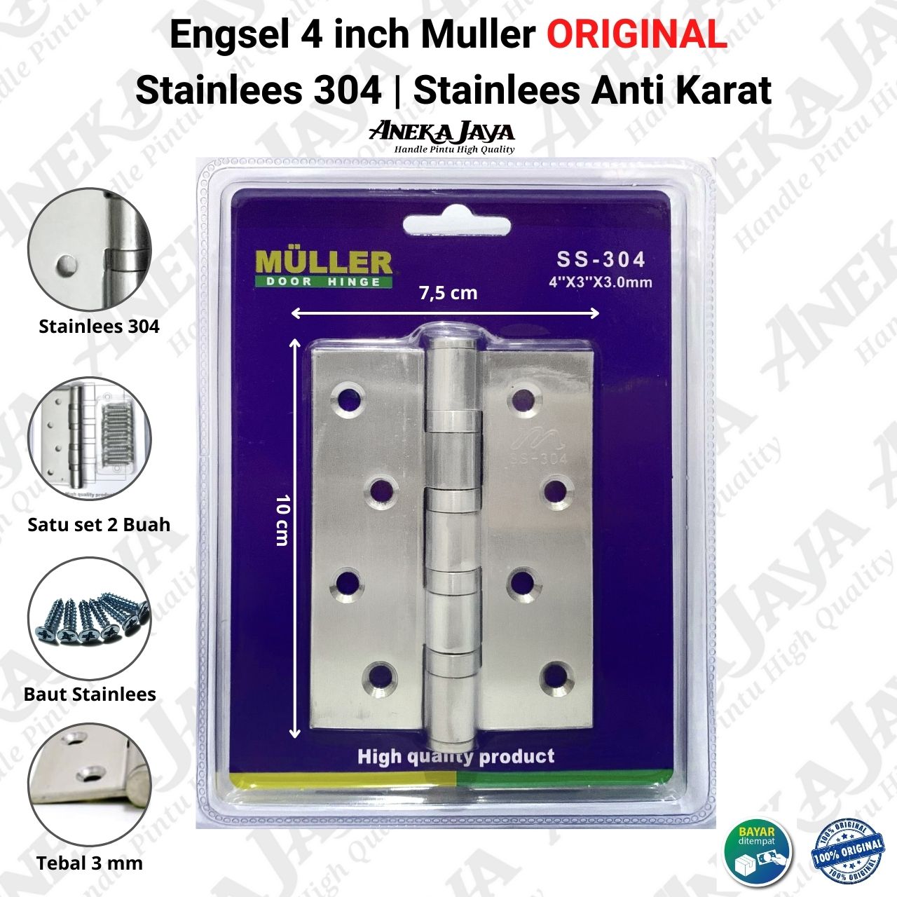 Engsel Muller 4 inch Stainlees ORIGINAL / Engsel stainlees 304 tebal ...