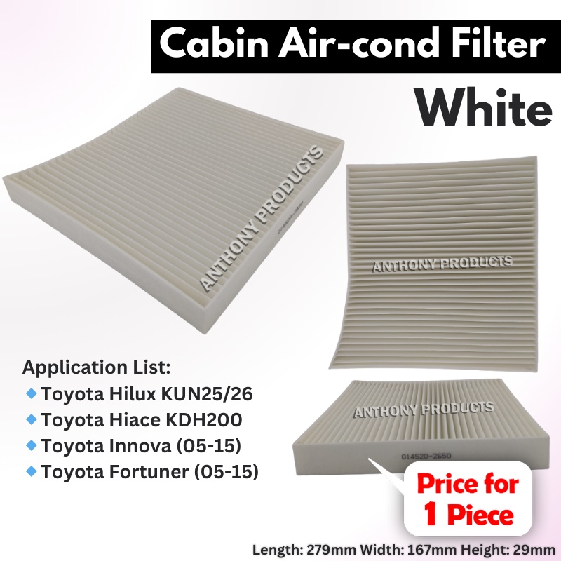 Toyota Hilux KUN25, 26 Innova Hiace Vigo Curve Cabin Aircon Filter ...