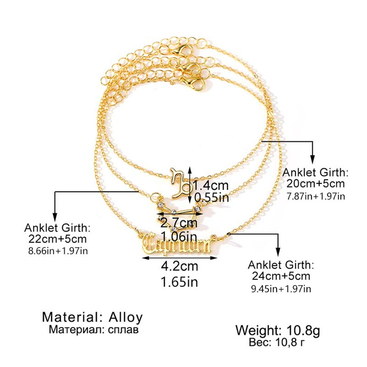 3Pcs/Set 12 Constellation Anklets For Women Gold Color Zodiac Signs ...